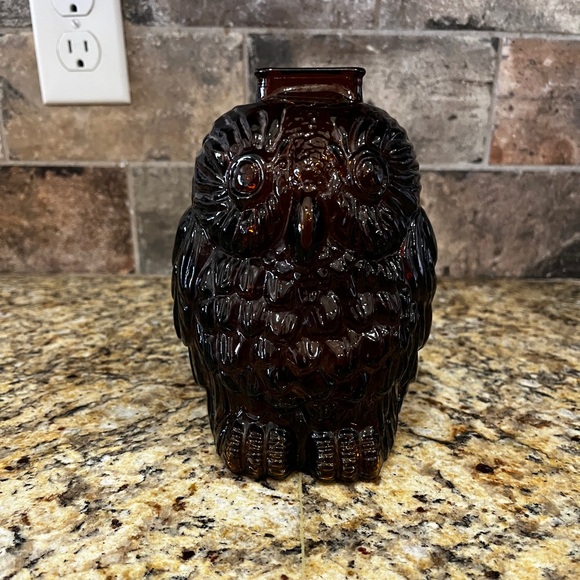 Other | Vintage Amber Glass Wise Old Owl 195s Hocking Glass Penny Bank ...